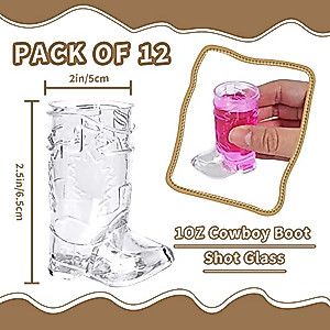 YAXINRUI Cowboy Boot Shot Glasses - 12 Pcs 1 Oz Mini Plastic Cowboy Shot Glasses Boot Cups for Cowboy Theme Parties Decorations, Bachelorette Party Supplies, Wedding and Birthday Decorations