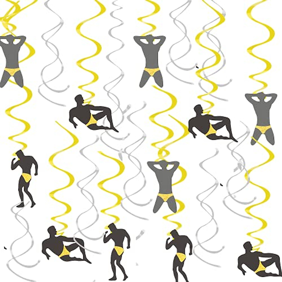 50 Pack Bridal Shower Supplies Hanging Swirls Stripper Pole Dancer Confetti, 3 Dancing Men Posture I Bachelorette Party Decorations, Bride to Be, Birthday, Girls Night Out Party Photo Props backdrops