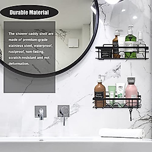 DRYEUUR Shower Caddy Bathroom Organizer, 2-Pack Adhesive Stainless Steel Shower Shelves for Bathroom Storage, Wall Mount Shower Organizer with Hooks
