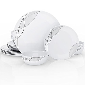 18-Piece Kitchen Dinnerware Set,Plates,Bowls,Break and Chip Resistant,Dish Sets Service for 6,Simple Lines