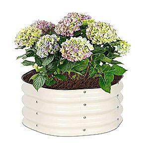 T4U Round Raised Garden Bed,2ft X 2ft X 0.9ft Zinc-Aluminum-Magnesium Stainless Steel Durable Metal Planter Box, Outdoor Planter Garden Bed for Vegetables Flowers Fruits Herb etc(Ivory White)