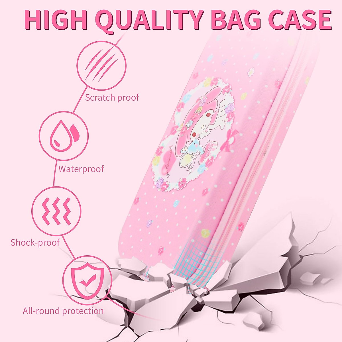 FUNDIARY Cute Bunny Carrying Case for Nintendo Switch and Switch OLED, Pink Portable Travel Case Built-in 10 Game Card Slots for Switch Console Joycon & Accessories with Shoulder Strap and 2 Thumb Cap