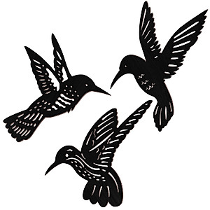 3 Pieces Wood Hummingbird Wall Art Decor 9 inch Hummingbird Wall Decorations for Bedroom Black Wood Wall Sculpture Bird Indoor Kitchen Wall Hanging Balcony Decor for Home Bedroom Office Garden