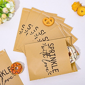 AnyDesign 100 Pack Donut Candy Bags Self-Adhesive Sprinkle with Love Kraft Paper Goodie Treat Bags Natural Brown Gift Snack Buffet Bags for Baby Shower Doughnut Time Supplies