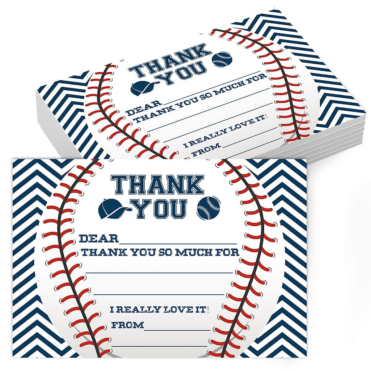 TENTADO Baseball Thank You Cards, Baseball Thank You Cards with Envelopes, Kids Fill in the Blank Thank You Cards, 20 Count with Envelopes, 4 X 6