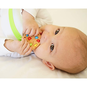 Silli Chews Baby Teething Cookie Biscuit Silicone Infant Teething Toy with Clip and Holder for Babies - Best Natural Silly Chew Toys Infant Teether for Boys or Girls