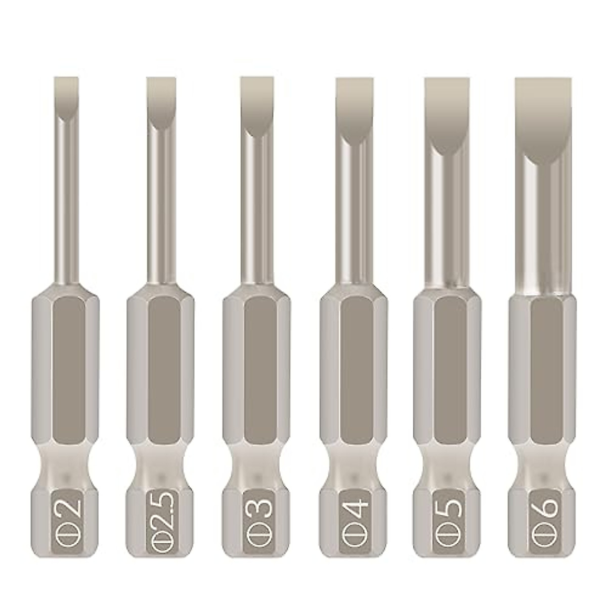 6 Pcs Slotted Screwdriver Bit Set Magnetic Flat Head Bits 2.0-6.0mm 1/4 Inch Hex Shank 2 Inch Long
