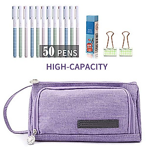 Pencil Case, Yloves Big Capacity Pen Pencil Bag Pouch Box Organizer Holder with 2 PCS Index Tabs for School Office (Purple)