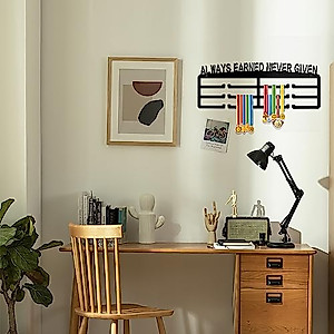 Nicoport Medal Display Hanger Wall Mounted Iron Medal Display Rack Decorative Black Medal Holder with Inspirational Words 30-45 Medals Large Storage Capacity Medal Hanger for Living Room Bedroom