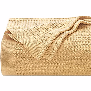 Kotton Culture 100% Cotton Throw Blankets King Size Breathable All Season Blanket for Couch Lightweight Waffle Weave Pattern Soft Blanket for Home Sofa Traveling Camping 104X90 Inches (Gold)