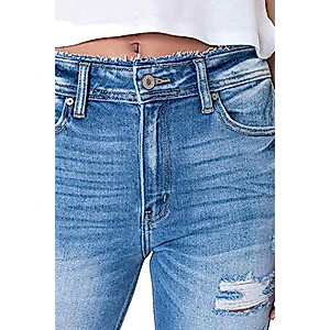 Kancan Women's High Rise Distressed Mom Jeans - KC9198L (Medium Wash, 13/30)