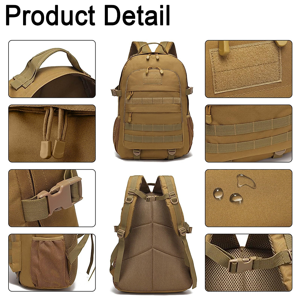 Aocmpxs Military Tactical Backpack, 30L Hiking Daypack Water-Resistant 3 Day Assault Backpacks Molle Army Pack(Tan)