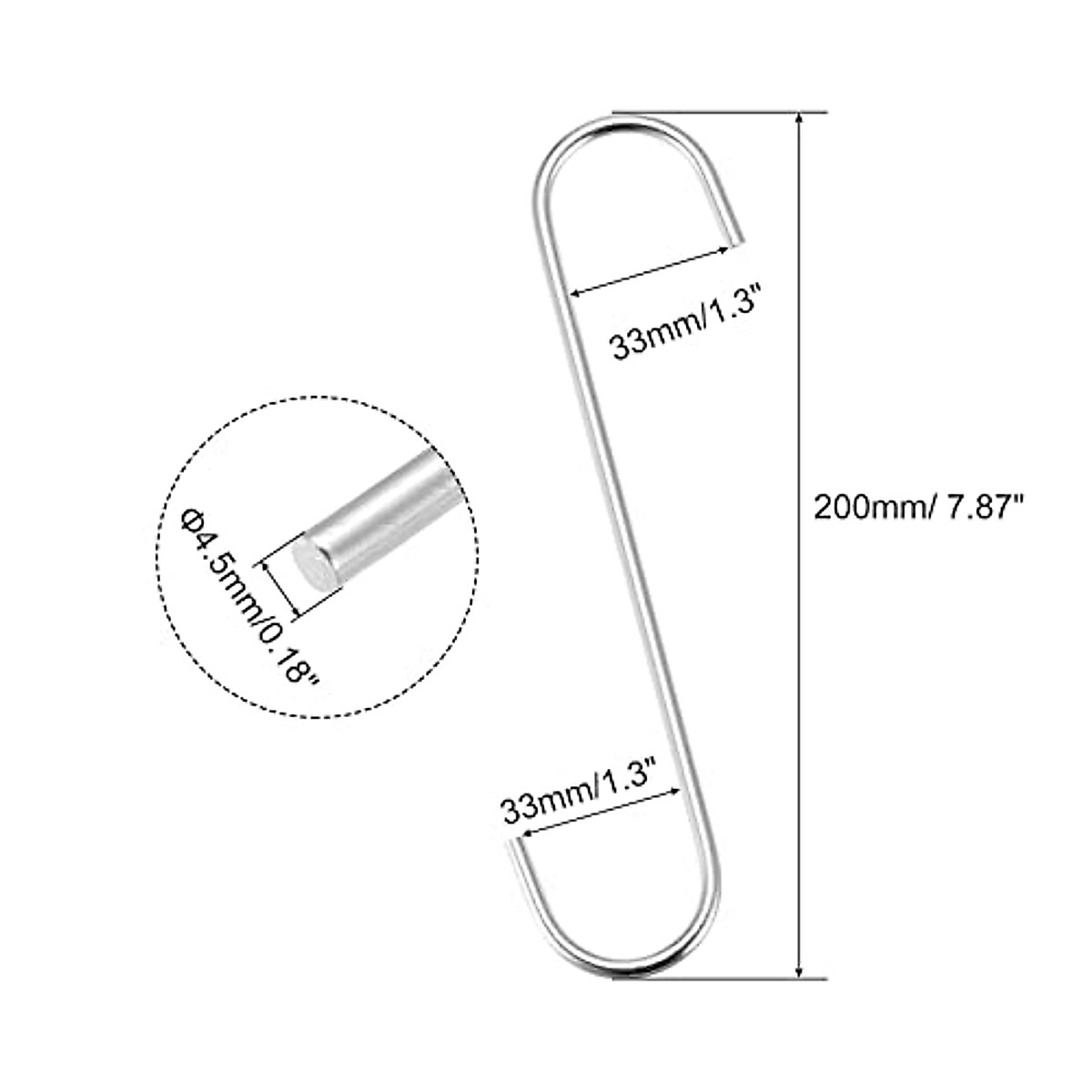 uxcell S Hanging Hooks, 8inch/200mm Extra Long Steel Hanger, Indoor Outdoor Uses for Garden, Bathroom, Closet, Workshop, Kitchen, Silver Tone, 10Pcs