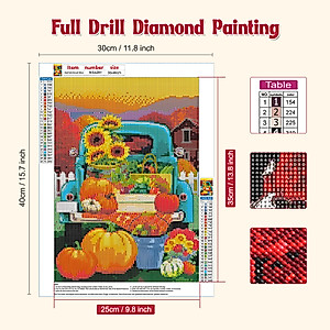 NAIMOER Truck Diamond Art Kits for Adults, DIY 5D Fall Diamond Art Kits for Beginner, Full Drill Pumpkin Diamond Art Sunflowers Painting Craft for Home Decor Gifts 30x40cm
