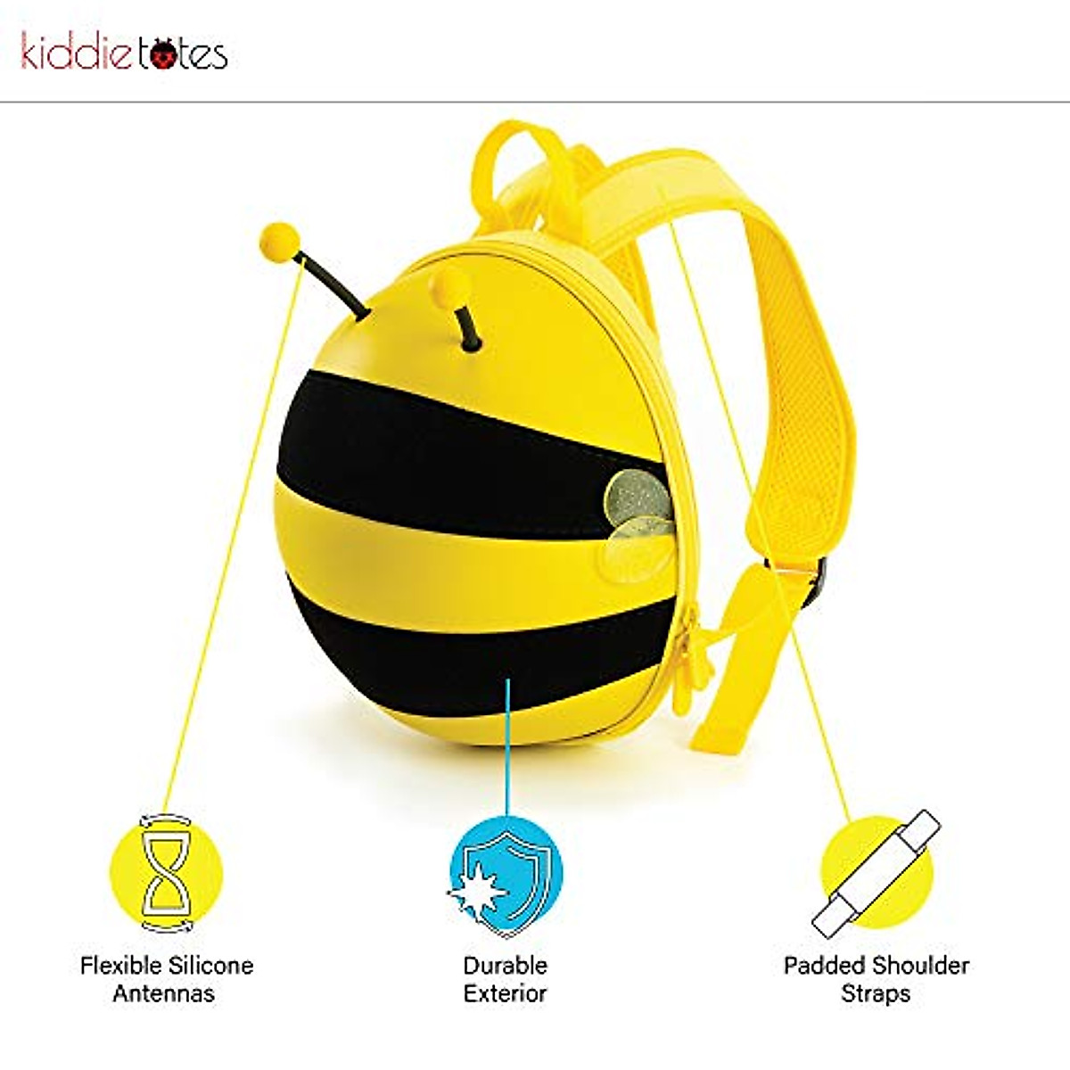 Kiddietotes Mini Bumblebee Backpack with Safety Harness for Kids, Toddlers, and Children - Perfect for Girls or Boys, Daycare, Preschool, and Pre-K