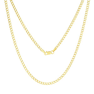 Nuragold 14k Yellow Gold 2.5mm Cuban Curb Link Chain Pendant Necklace, Mens Womens Jewelry 16" 18" 20" 22" 24" 26"