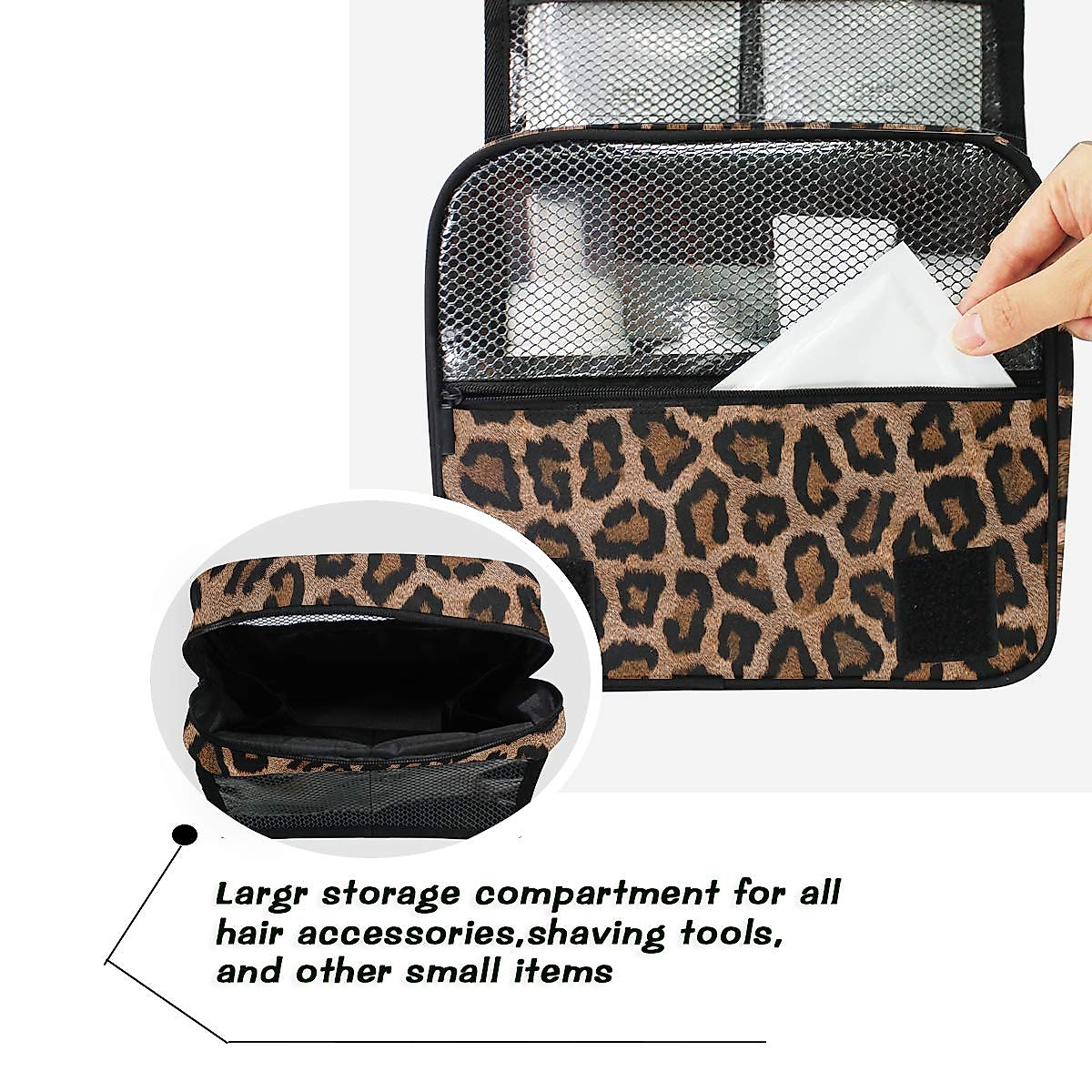 Hanging Travel Toiletry Bag Kit Makeup Case Cosmetics Organizer for Men Women leopard