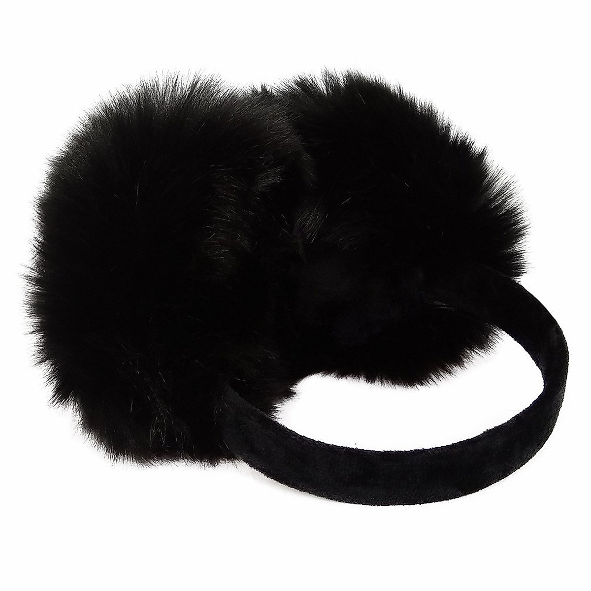 LETHMIK Women's Faux Fur Foldable Big Earmuffs Winter Outdoor Ear Warmers Black