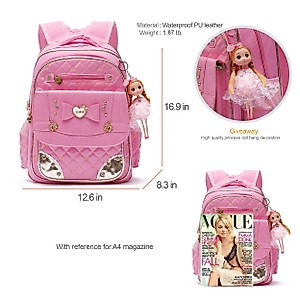 AO ALI VICTORY Backpack for Girls, Waterproof Kids Backpacks School Bag Toddler Bookbags Cute Travel Daypack (Large, A-Pink)