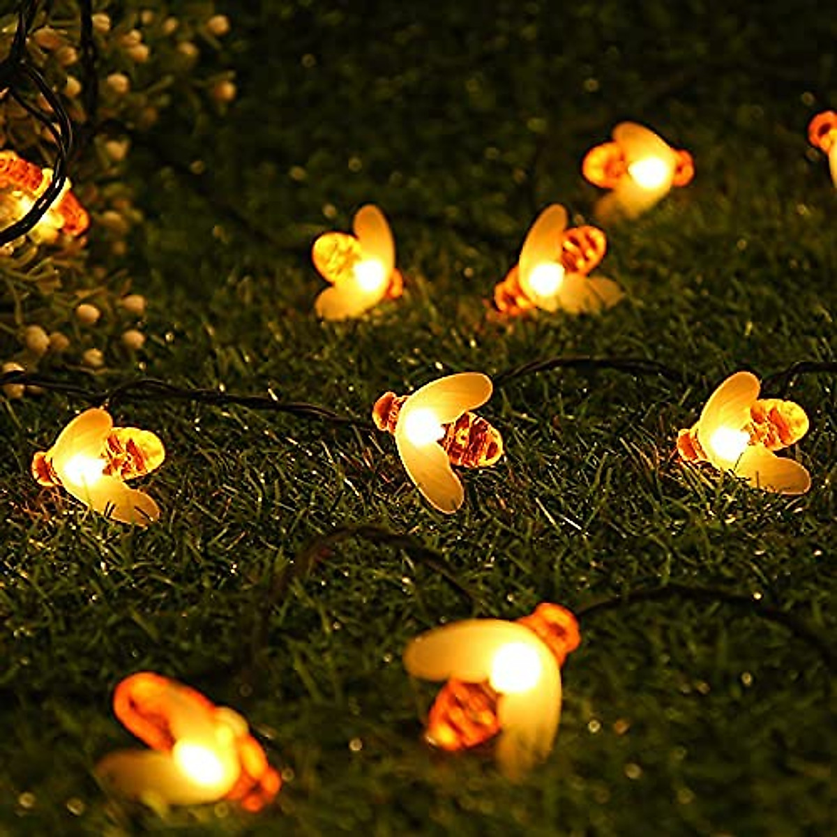 XLXX LED Bee/Dragonfly Solar String Lights with 8 Modes for Christmas Trees, Outdoor Garden, Patio, Fence, Wedding, Party (Colored (BEE), 39.3 FEET 100LIGHTS)