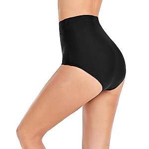 Upopby Women's High Waisted Swimsuit Bikini Bottoms Tummy Control Tankini Bottoms Swim Shorts Black L