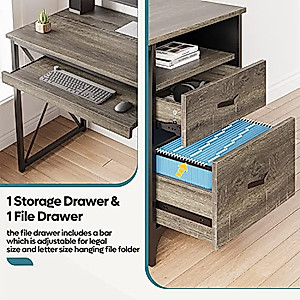 Bestier Industrial Desk with Storage Drawers 55 inch Writing Study Computer Table Workstation with Keyboard Tray for Home Office, Dark Gray Oak