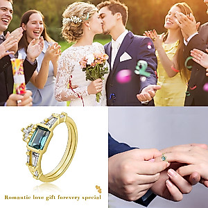 JIANGYUE Gold Emerald Cut Engagement Ring for Women Cubic Zirconia Engagement Ring Wedding Ring Set Promise Rings for Her Size 7