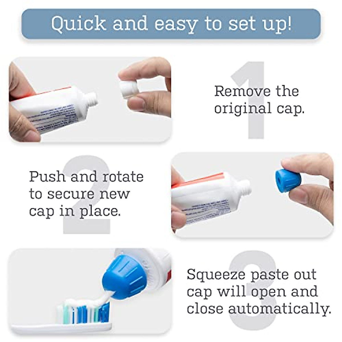 Toothpaste Topper, Self Closing Toothpaste Cap Dispenser, Self Cleaning Toothpaste Caps Top, Zero Waste Cap, Red White and Blue Silicone Toothpaste Cap