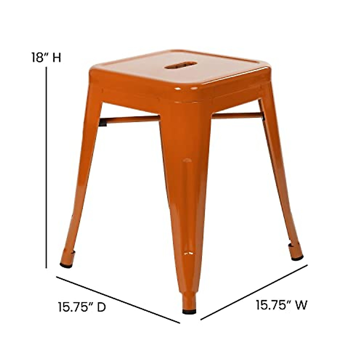 Flash Furniture Metal Dining Table Height Stool - Backless Orange Kai Commercial Grade Stool - 18 Inch Stackable Dining Chair - Set of 4
