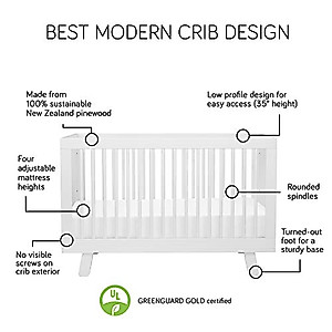 Babyletto Hudson 3-in-1 Convertible Crib with Toddler Bed Conversion Kit in White, Greenguard Gold Certified , 53.75x29.75x35 Inch (Pack of 1)