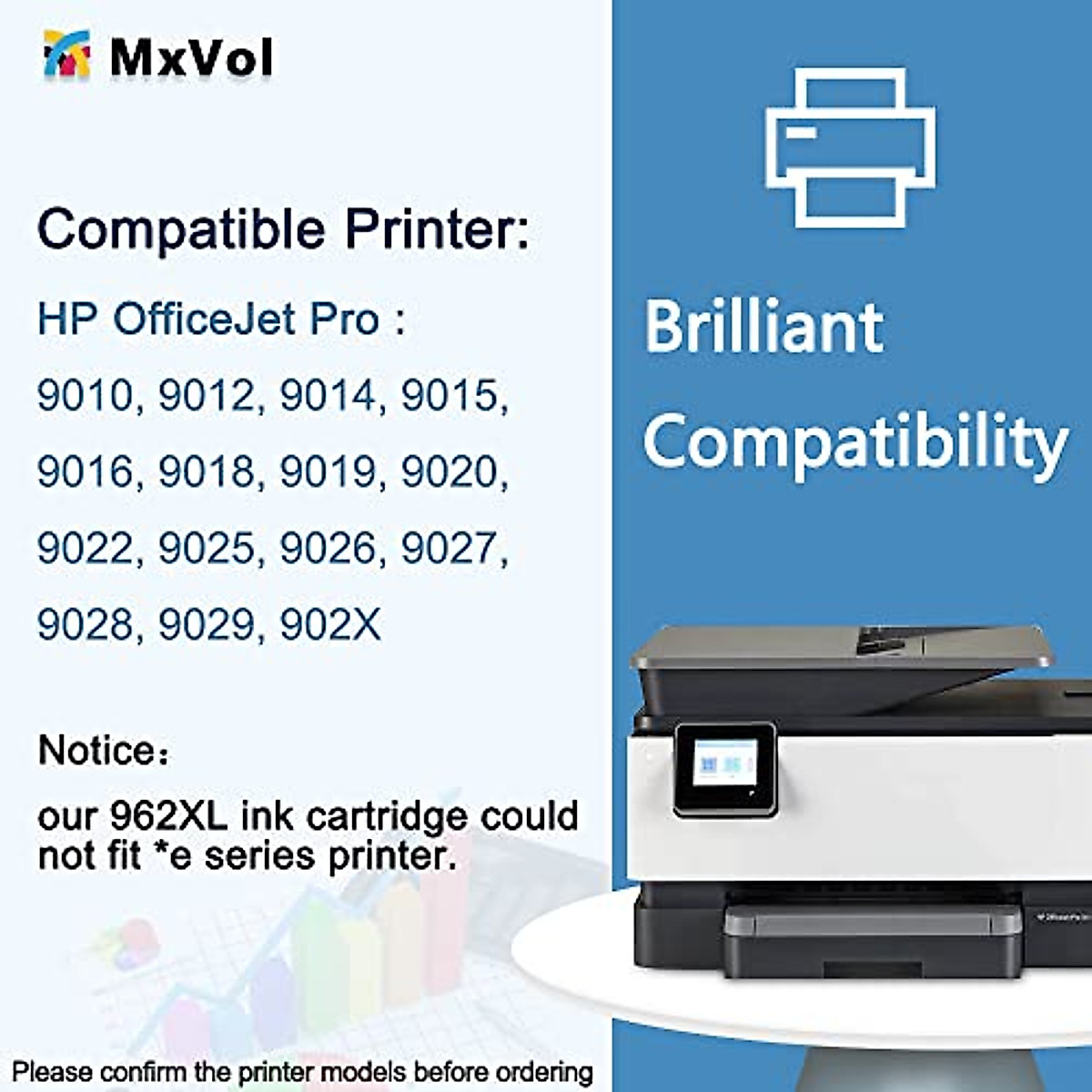 MxVol Remanufactured 962XL Ink cartridges Combo Pack Replacement for HP 962XL 962 XL Work for OfficeJet Pro 9015 9025 9018 9010 9012 9020 9022 9026 9027 9028 Printer (4 Pack)
