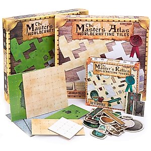 Stratagem The Master's Atlas Grid Tiles-Reversible Dry Wet Erase Battle Grid for 3D DND-RPG Tabletop RPG Scenery-Dungeons Dragons Pathfinder- Tabletop Grid - 88 Tiles & 248 Tokens