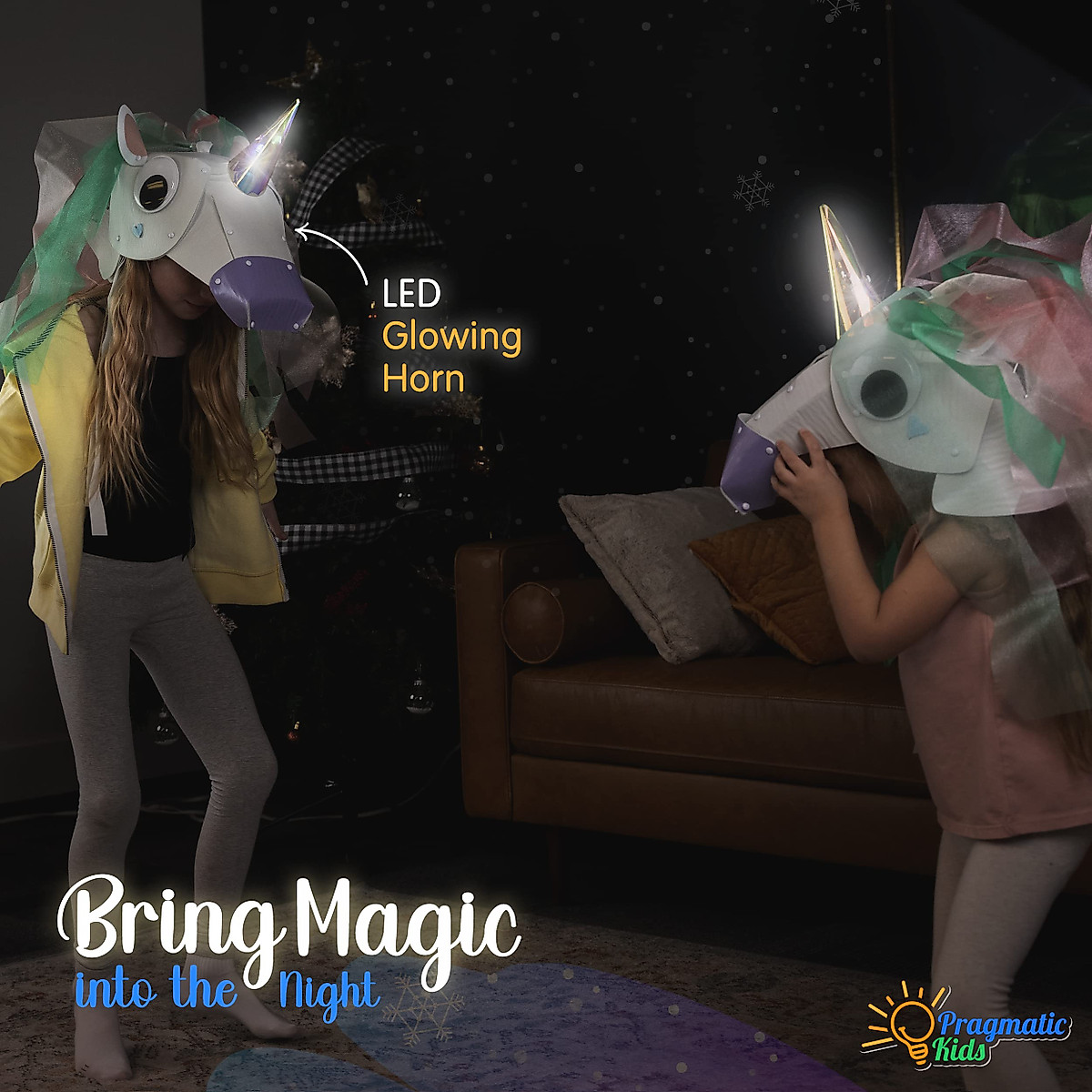 Pragmatic Kids DIY Glowing Horn Unicorn Costume - Creative Unicorn Craft Light Up Dress - Unicorn Arts and Crafts Activities for Kids, Beautiful Glowing LED Light