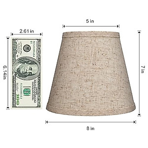 Double Small Lamp Shade Clip On Bulb Set of 2 for Candelabra Bulbs, ALUCSET Barrel Fabric Lampshade for Table Chandelier Wall Lamp 5x8x7 Inch 2Pcs (White/Brown)