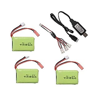 High-performance battery backup 3pcs 7.4V 1500mAh Rechargeable Remote Control Lithium Battery Transmitter Battery for FS-GT5 RC Models Parts Toys Battery-2pcs and Cable ( Color : 3pcs and Cable )