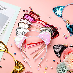 Yinder Bling Mermaid Sequin Headband, 40 Pcs Cute Kitty Hairbands with Cat Ears Hair Hoops, Daily Hair Accessories for Women Girls in 10 Colors