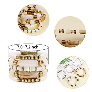 White Bamboo Tube Bangles Bracelet Chunky Curved Stacking Clear Acrylic Colorful Beads Stretchable Friendship Gold Bracelets Gifts For Bestfriends, Couple