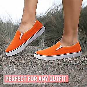 Low-Top Slip Ons Women's Fashion Sneakers Casual Canvas Sneakers for Women Comfortable Flats Breathable Padded Insole Slip on Sneakers Women Low Slip on Shoes (White, Numeric_8)