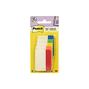 Post-it Tabs, 2 in, Solid, Assorted Colors, 6 Tabs/Color, 5 Colors, 30 Tabs/Pack (686-ROYGB)