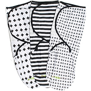 Ziggy Baby Adjustable Baby Swaddles 0-3 Months - Blanket Infant Wrap Set 3 Pack - Soft Cotton Black & White - Newborn Swaddle Blankets for Baby Boy or Girl, Swaddle Blanket