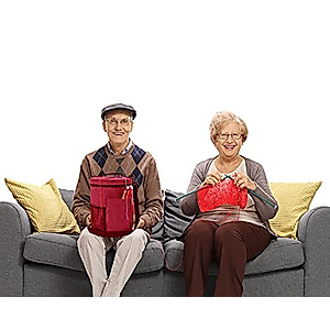 Weabetfu Large Capacity Portable Yarn Organizer Knitting Tote Storage Bag Yarn Bags Have Pocket for Crochet Hooks,Knitting Needles & Accessories,Prevent Yarn Tangle(Red)