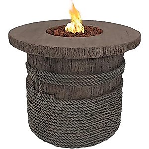 Sunnydaze 29-Inch Rope and Barrel Design Propane Gas Fire Pit Table with Lava Rocks - Includes Weather-Resistant Cover