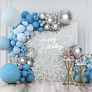 Shimmer Wall Backdrop Panels 24Pcs Square Silver Sequin Shimmer Backdrop Decor for Wedding, Anniversary, Birthday Party Decoration.