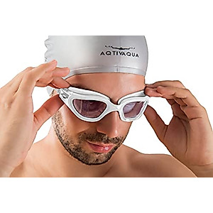 AqtivAqua Transition Swim Goggles Swimming Goggles for Adult Men Women Kids 6-14 Youth Girls Boys Childrens DX-H (All White frame, Silver case, Photochromic lens)