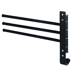 MyGift 3 Tier Premium Wall Mounted Swivel Towel Bars and Hanger Hook in Matte Black Stainless Steel Finish, Ultra Modern Hotel Series Bathroom Rack for Hanging Bath Towels