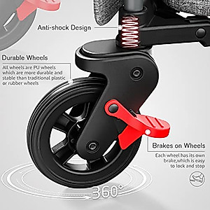 EVER ADVANCED Foldable into Bag Travel Wagon Stroller for 2 Kids & Cargo, Collapsible Toddler Wagon with Removable Canopy, Adjustable 5-Point Harness, Lightweight Carry-on Stroller for Airplane Grey