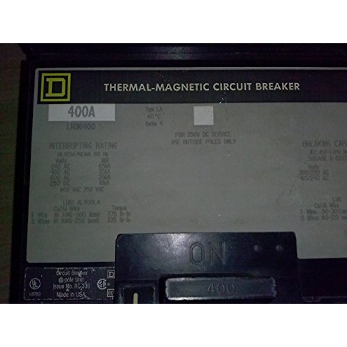 SCHNEIDER ELECTRIC 600-Volt 400-Amp LA36400 Molded Case Circuit Breaker 600V 400A