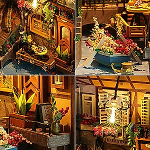 YUXUEWEN DIY Book Nook Kit, 3D Wooden Puzzle Bookend Bookshelf Decor with LED, Book Nook Kits for Adults, DIY Miniature Dollhouse Kit Model, Gifts for Crafts Hobbies Adults Teens