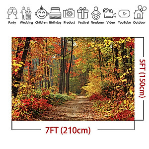 LYWYGG Autumn Scenery Deciduous Background 7x5ft Vinyl Deciduous Mountain Road Photography Backdrop Tree and Yellow Fall Leaves View Background Studio Props CP-67