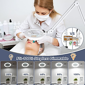 5X Magnifying Glass with Light and Stand, Veemagni 2,200 Lumens Magnifying Floor lamp with 5 Wheels Rolling Base, LED 5 Color Modes, Stepless Dimmable Lighted Magnifier for Esthetician, Facials, Salon